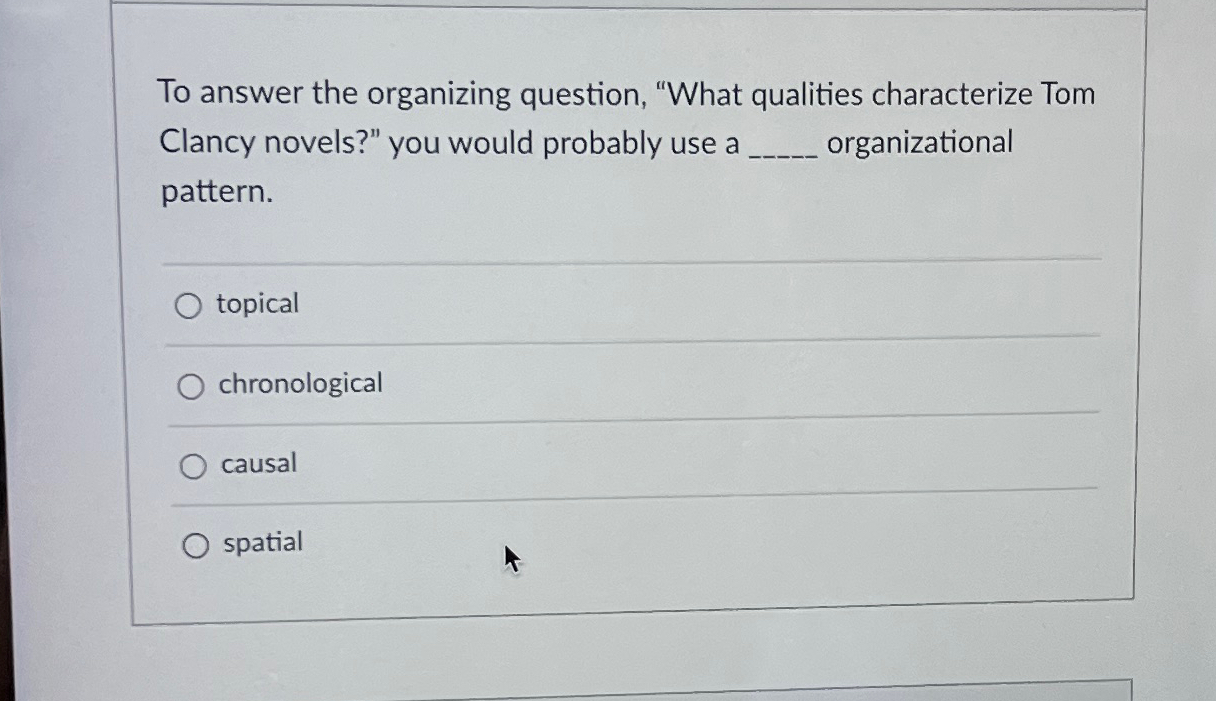 Solved To answer the organizing question, "What qualities | Chegg.com