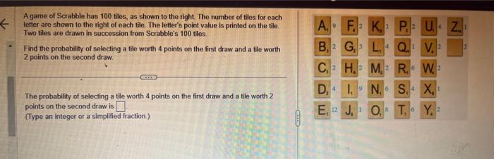 Solved A game of Scrabble has 100 tiles, as shown to the | Chegg.com