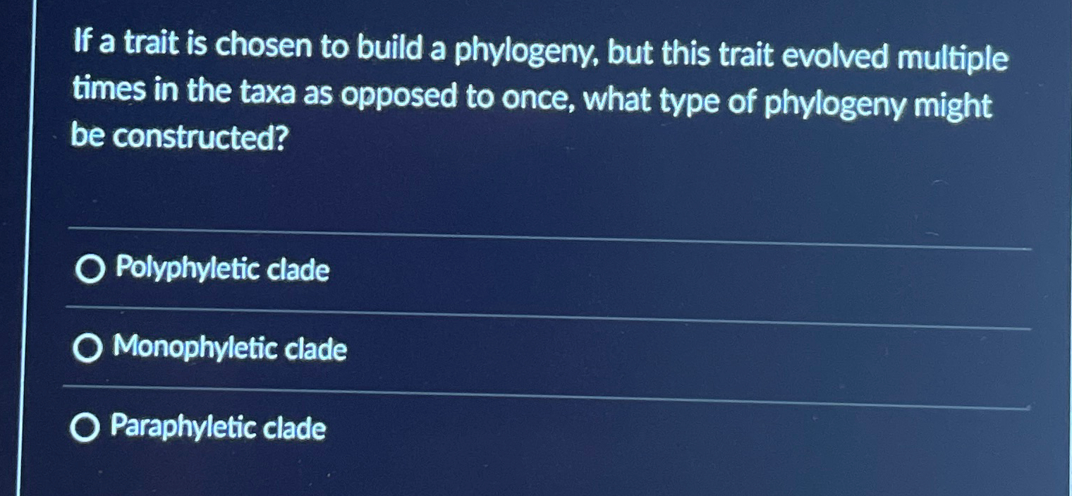 Solved If a trait is chosen to build a phylogeny, but this | Chegg.com