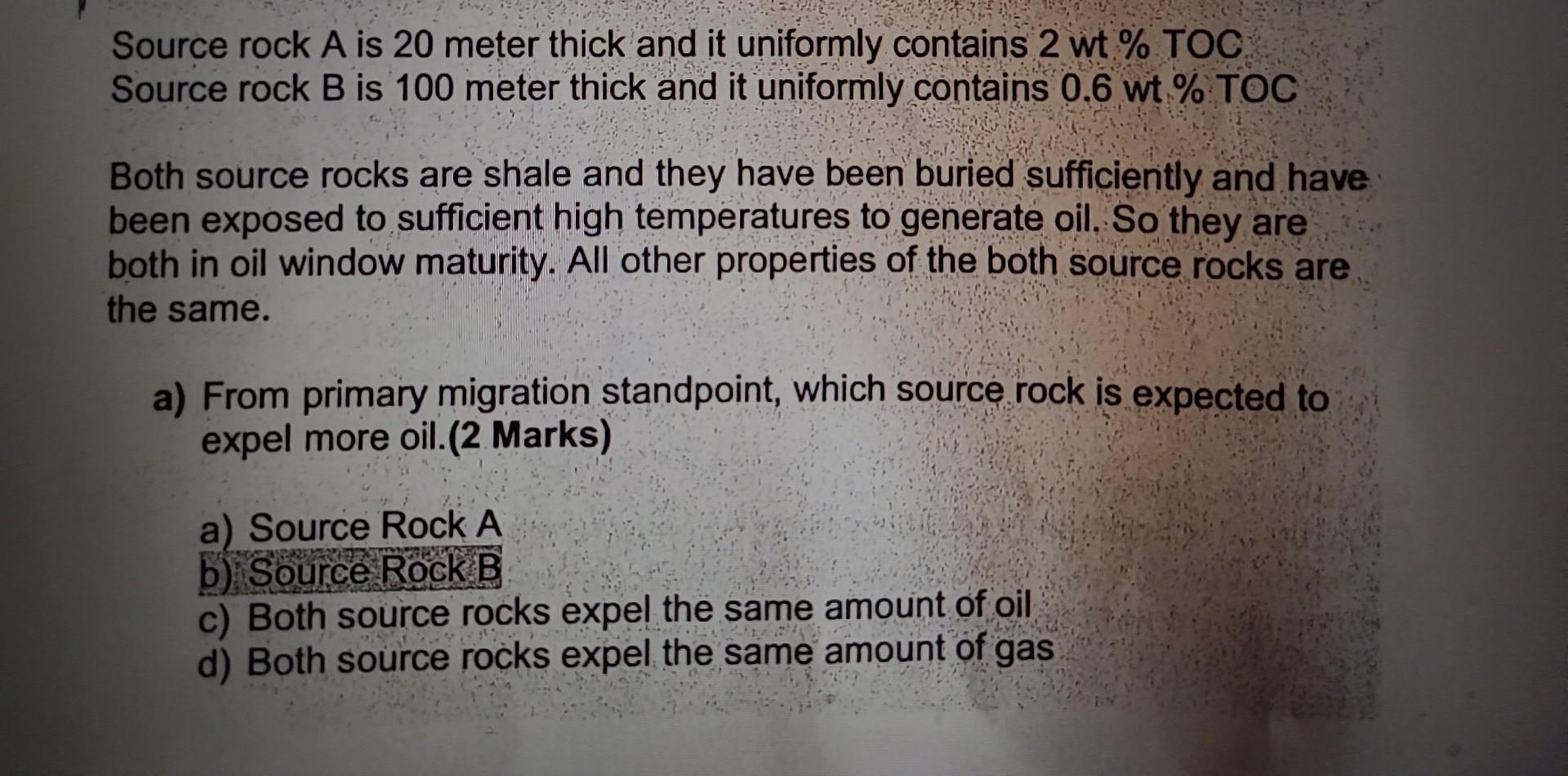 Solved Source rock A is 20 meter thick and it uniformly | Chegg.com