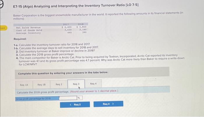 Solved E7-15 (Algo) Analyzing and Interpreting the Inventory | Chegg.com