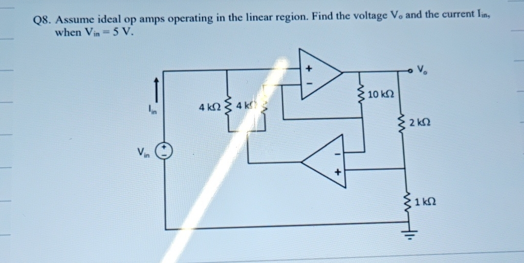 Q8. ﻿Assume ideal op amps operating in the linear | Chegg.com