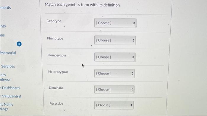 Solved Match each genetics term with its definition Genotype | Chegg.com