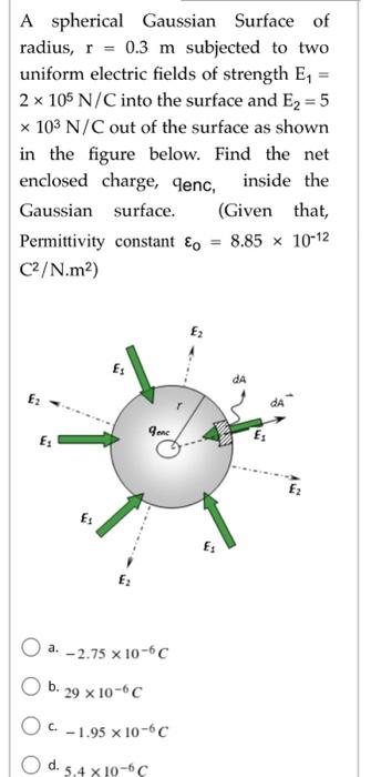 Solved A spherical Gaussian Surface of radius, r=0.3 m | Chegg.com