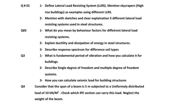 Solved \# 01 1- Define Lateral Load Resisting System (LLRS). | Chegg.com