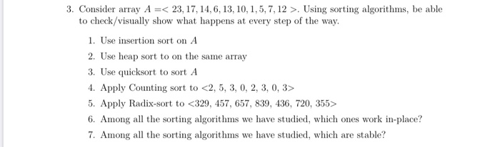 Solved 3 Consider Array Using Sorting Algorithms Able Check 5911
