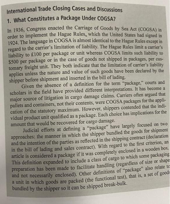 Solved International Trade Closing Cases and Discussions 1. | Chegg.com