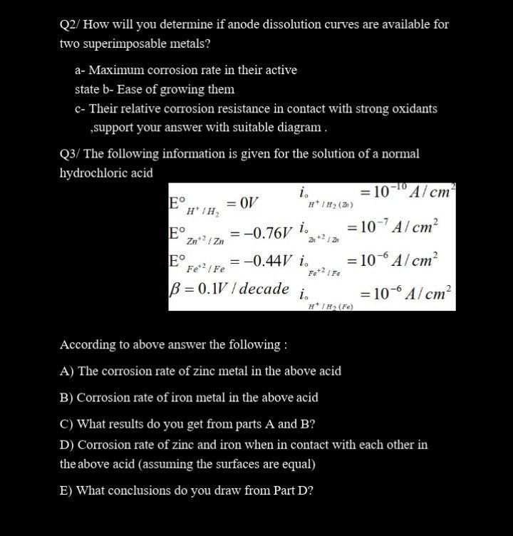Solved Q2/ How will you determine if anode dissolution | Chegg.com