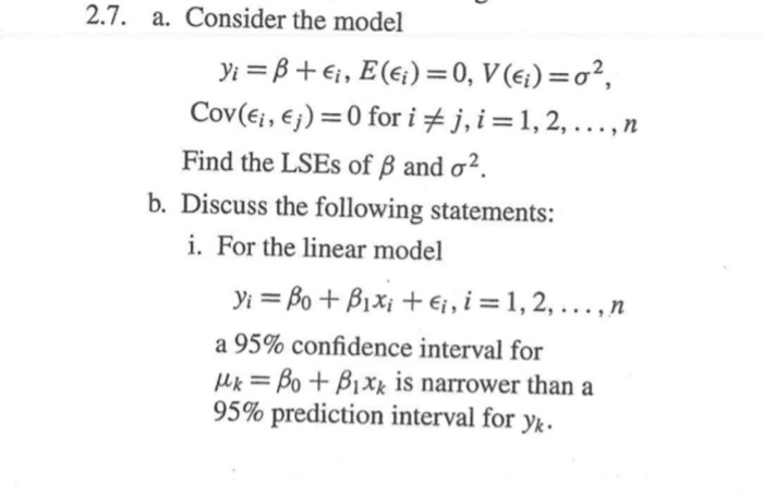 Solved ii. For the linear model Yi = Bo + Bixi +€i, i = 1, | Chegg.com