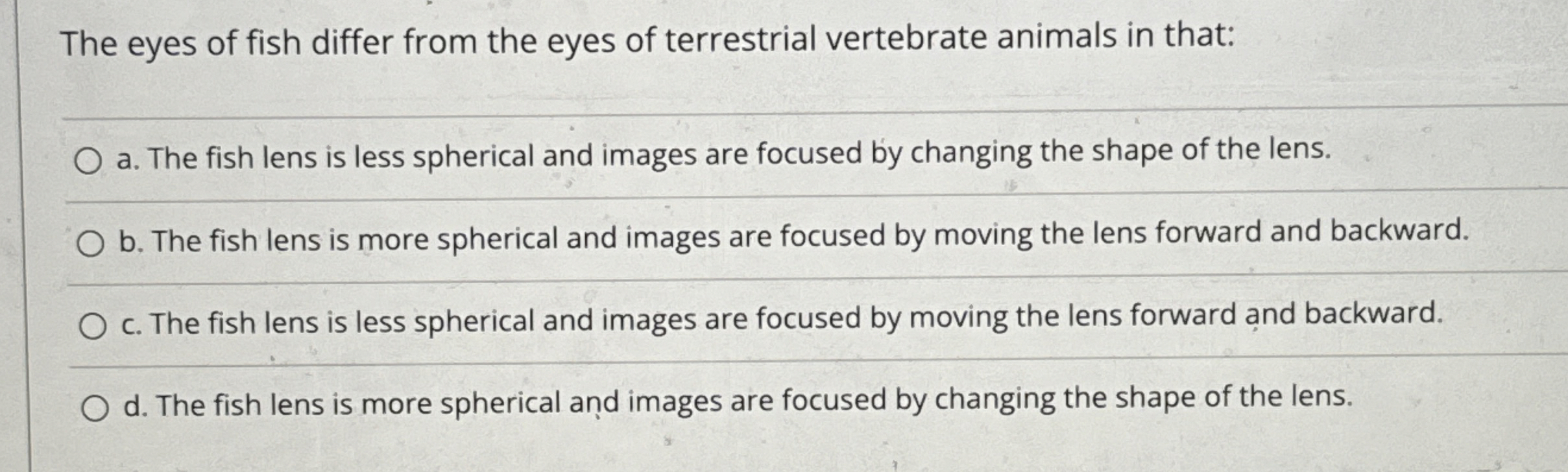 Solved The eyes of fish differ from the eyes of terrestrial | Chegg.com