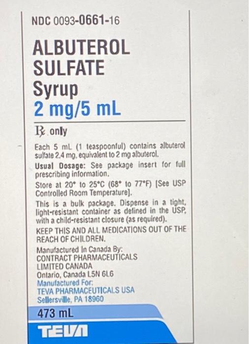 Solved The physician orders 1mg of albuterol sulfate syrup | Chegg.com