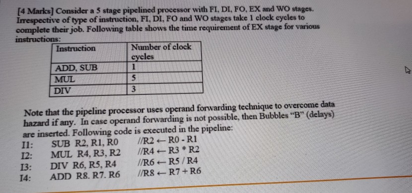 Solved [4 Marks] Consider a 5 stage pipelined processor with | Chegg.com