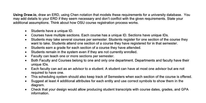 Solved Using Draw.io, draw an ERD, using Chen notation that | Chegg.com