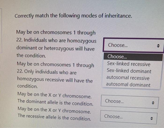 Solved Correctly match the following modes of inheritance. | Chegg.com