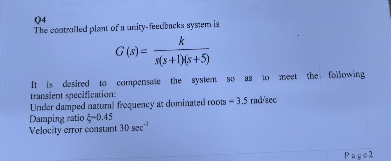 Solved Q4The controlled plant of a unity-feedbacks system | Chegg.com