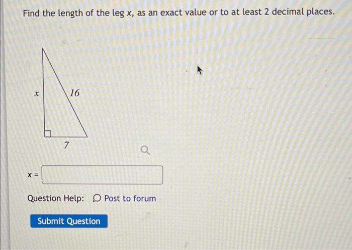 Solved Find the length of the leg x, as an exact value or to | Chegg.com