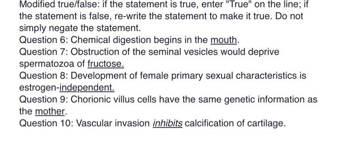 Solved Modified true/false: if the statement is true, enter | Chegg.com