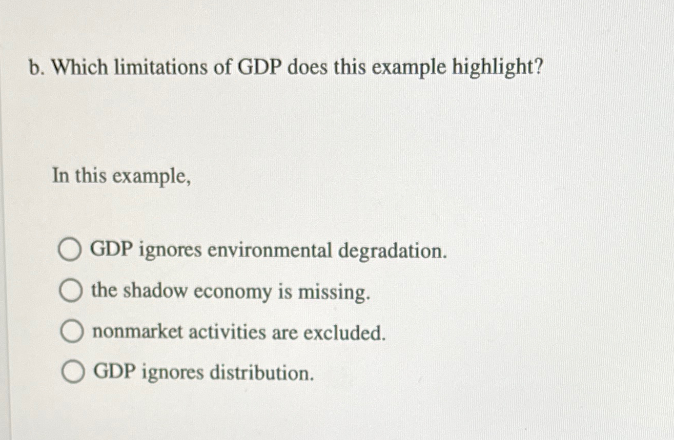 Solved b. ﻿Which limitations of GDP does this example | Chegg.com