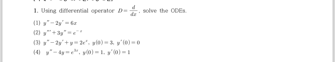 Solved Using differential operator D=ddx, ﻿solve the | Chegg.com