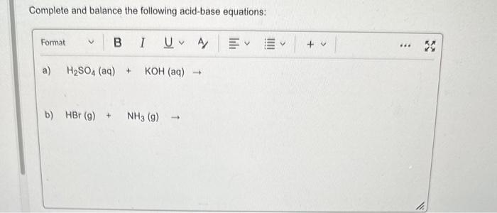 Solved Complete and balance the following acid-base | Chegg.com