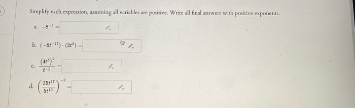 Solved Simplify each expression, assuming all variables are | Chegg.com