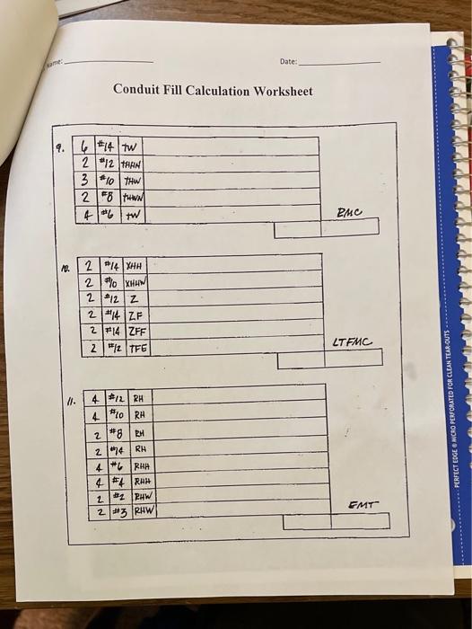 Name De Conduit Fill Calculation Worksheet 6 "14 TW | Chegg.com