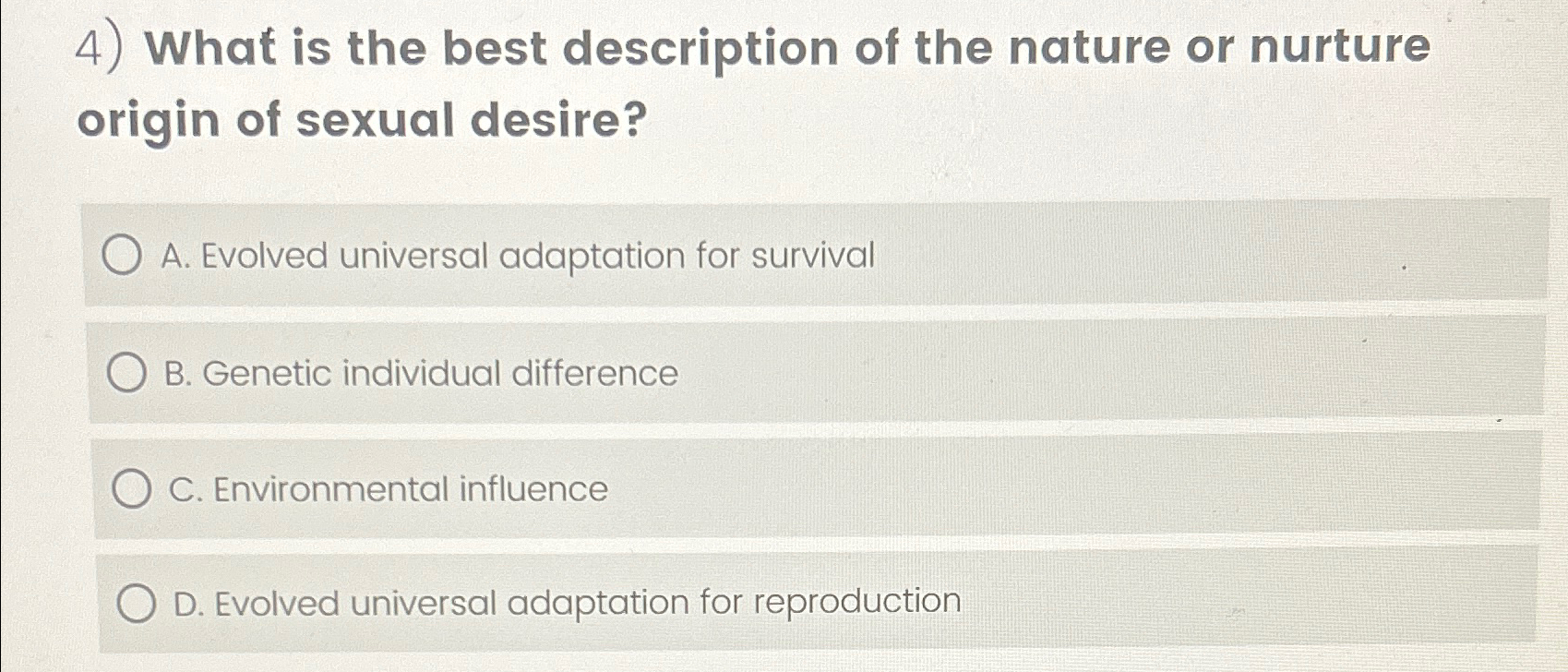 Solved What is the best description of the nature or nurture | Chegg.com