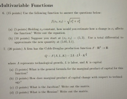 Solved Multivariable Functions(15 ﻿points) ﻿Use the | Chegg.com