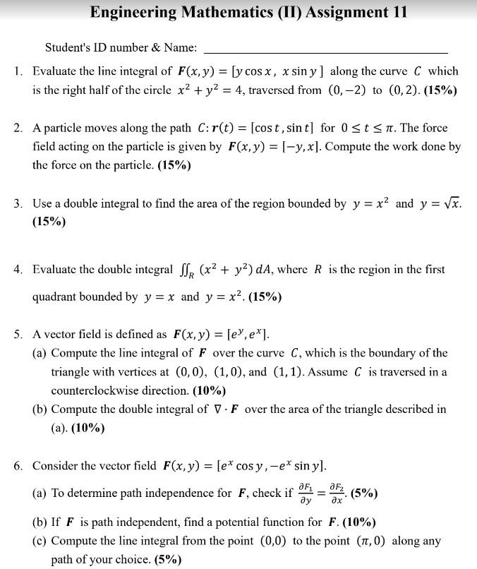 Solved Engineering Mathematics (II) ﻿Evaluate the line | Chegg.com