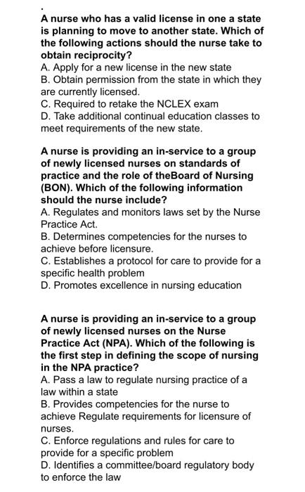 Solved A nurse who has a valid license in one a state is | Chegg.com