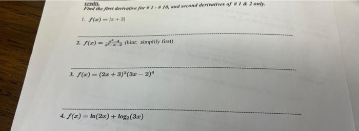 Solved Freclit. 1. f(x)=∣x+3∣ 2. f(x)=x2−x2x2−4 (hint: | Chegg.com