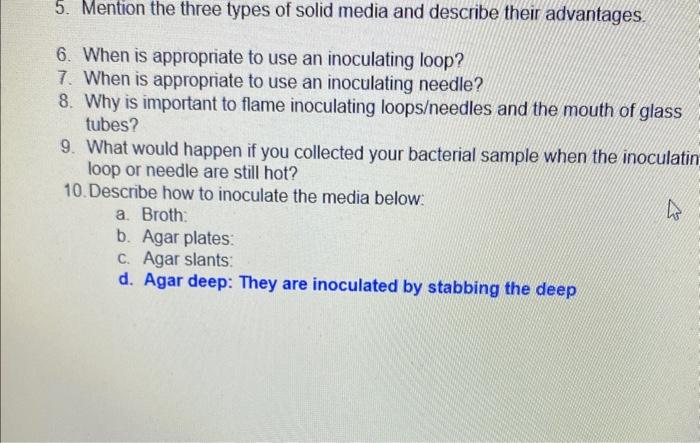 Solved 5. Mention the three types of solid media and | Chegg.com