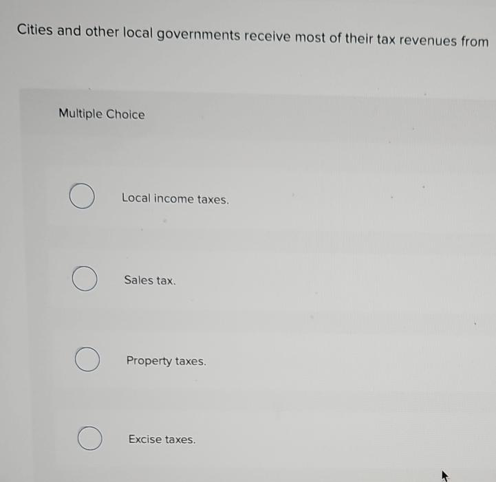 Solved Cities and other local governments receive most of | Chegg.com