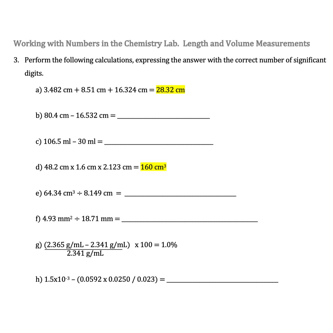 Solved Working with Numbers in the Chemistry Lab. Length and | Chegg.com