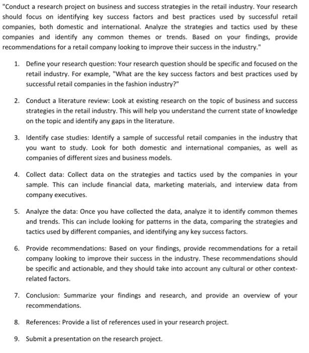 Solved "Conduct a research project on business and success | Chegg.com