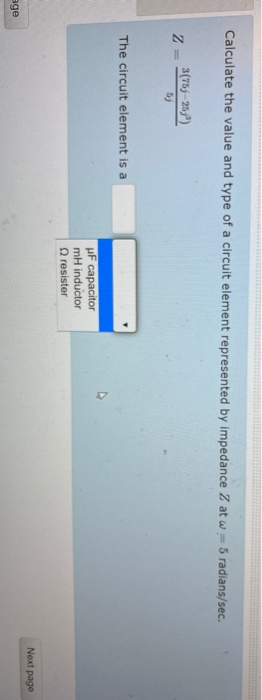 Solved Calculate the value and type of a circuit element | Chegg.com