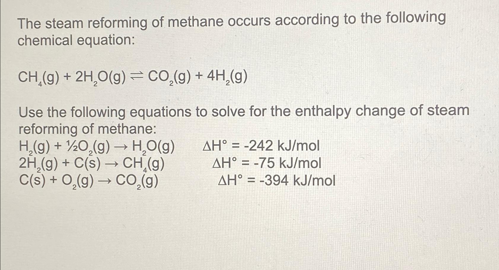 Solved The steam reforming of methane occurs according to | Chegg.com