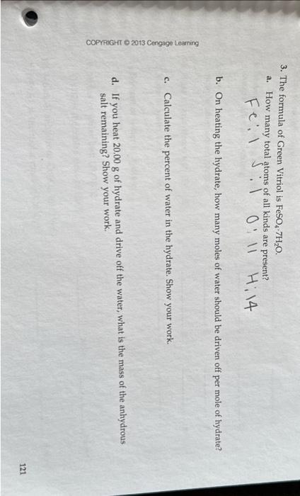 Solved 3. The formula of Green Vitriol is FeSO4⋅7H2O. a. How | Chegg.com