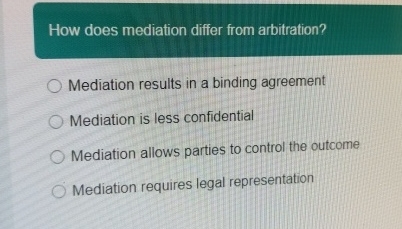 Solved How does mediation differ from arbitration?Mediation | Chegg.com
