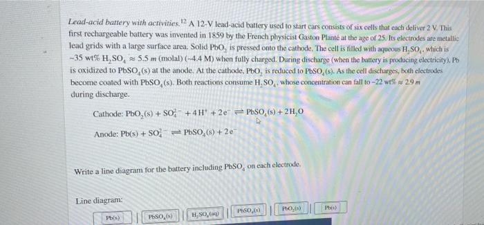 Solved Lead-acid battery with activities.!? A 12 V lead-acid | Chegg.com