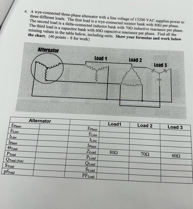 Solved 4. A wye-connected three-phase alternator with a line | Chegg.com