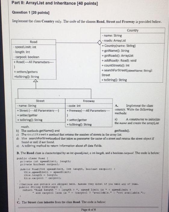 Solved Part II: ArrayList and Inheritance [40 points] | Chegg.com