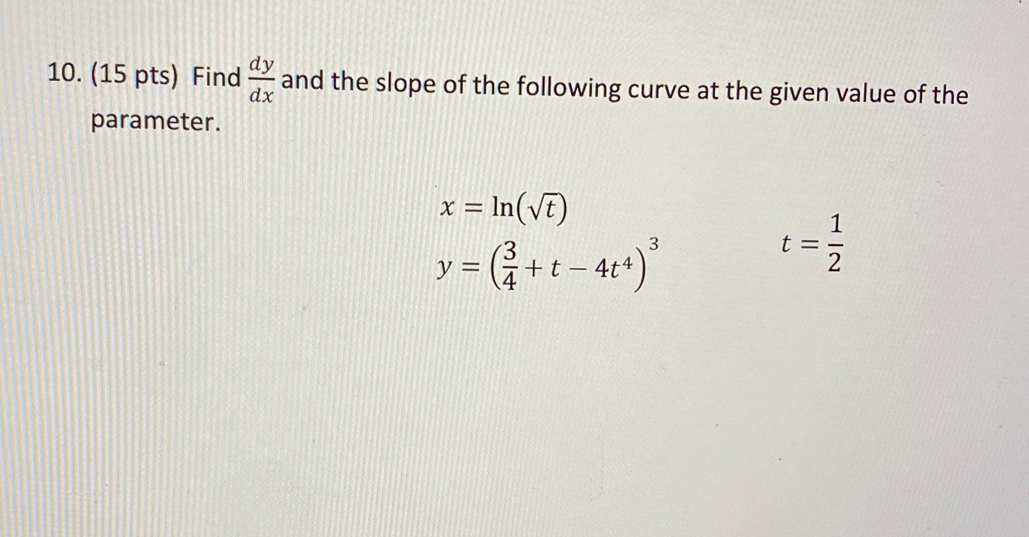 Solved (15 ﻿pts) ﻿Find dydx ﻿and the slope of the following | Chegg.com
