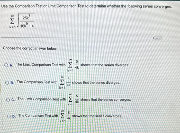 Solved Use the Comparison Test or Limit Comparison Test to | Chegg.com