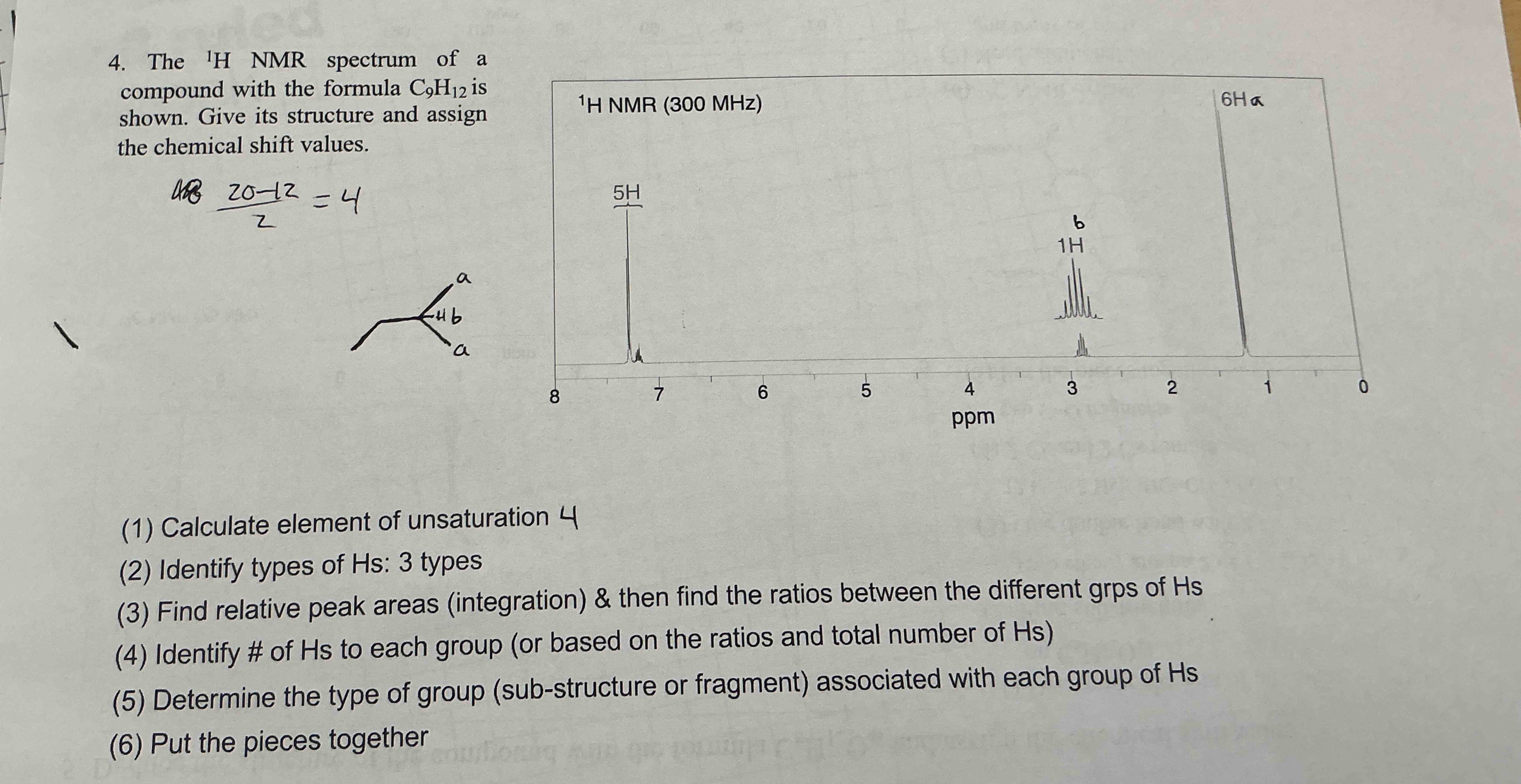 4. ﻿The \( { }^{1} \mathrm{H} \) ﻿NMR spectrum of a | Chegg.com