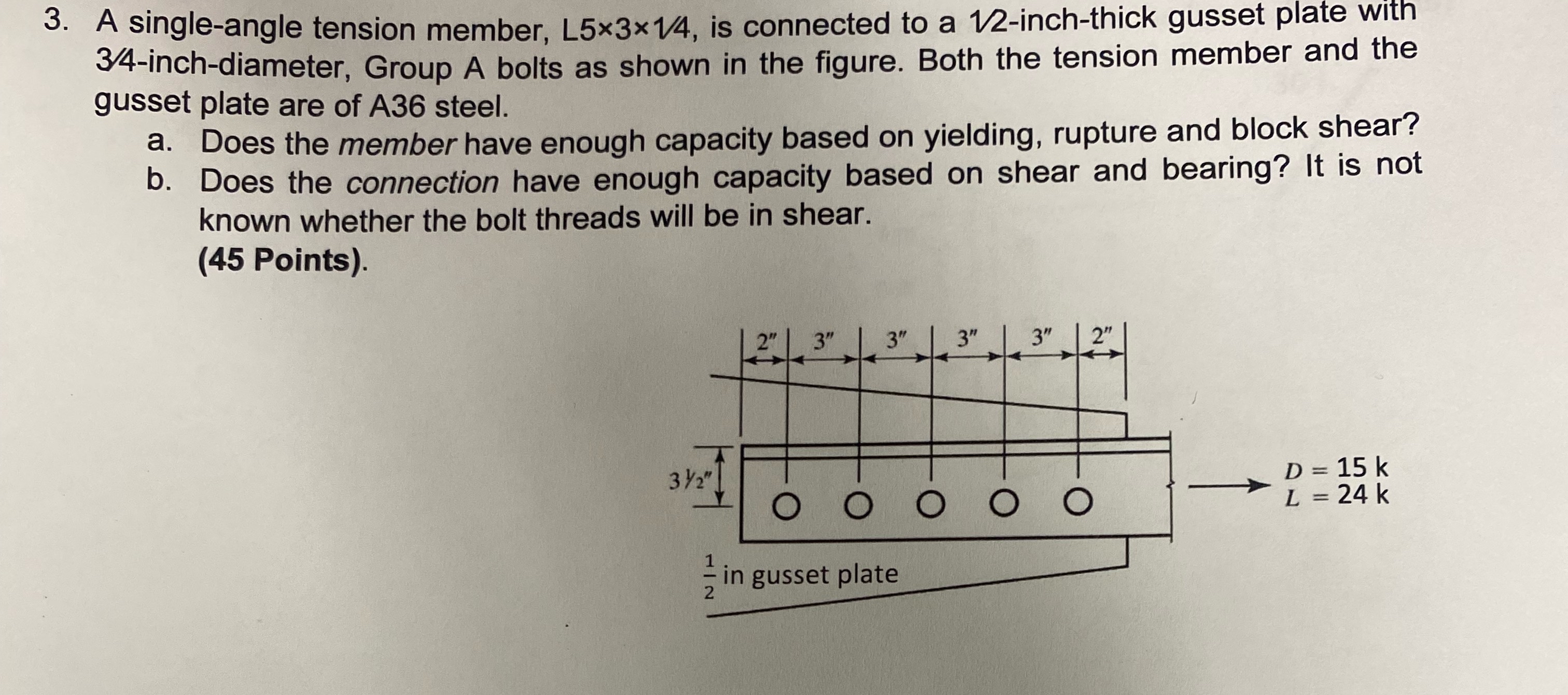 A single-angle tension member, L5×3×14, ﻿is connected | Chegg.com