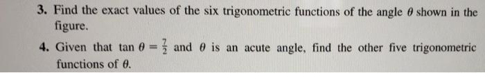 Solved 3. Find the exact values of the six trigonometric | Chegg.com