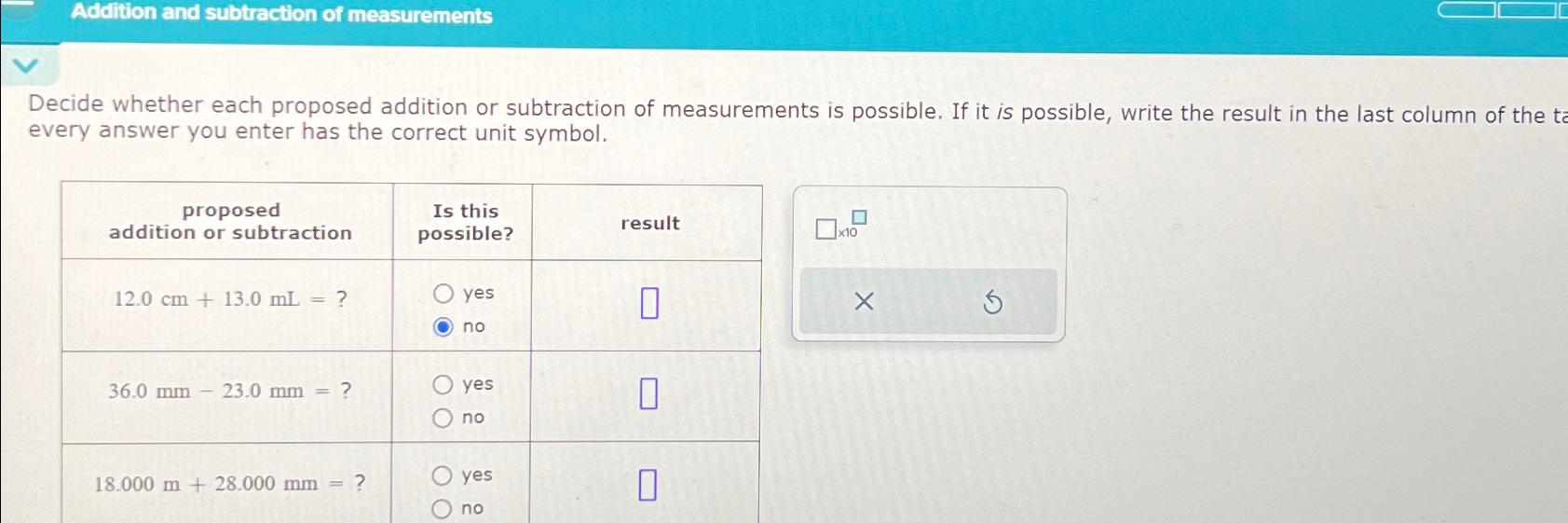 Solved Addition and subtraction of measurementsDecide | Chegg.com Solved Addition and subtraction of measurementsDecide | Chegg.com
