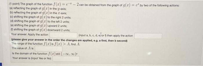 (1 point) The graph of the function f(x)=e−x−2 can be | Chegg.com