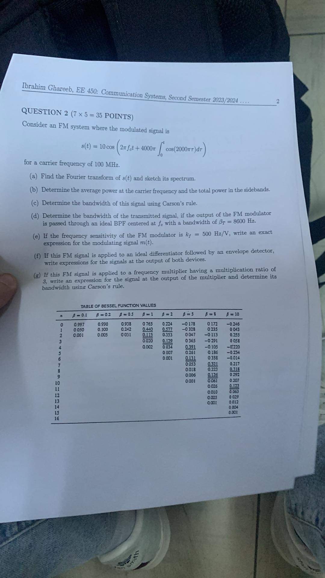 Ibrahim Ghareeb, EE 450: Communication Systems, | Chegg.com